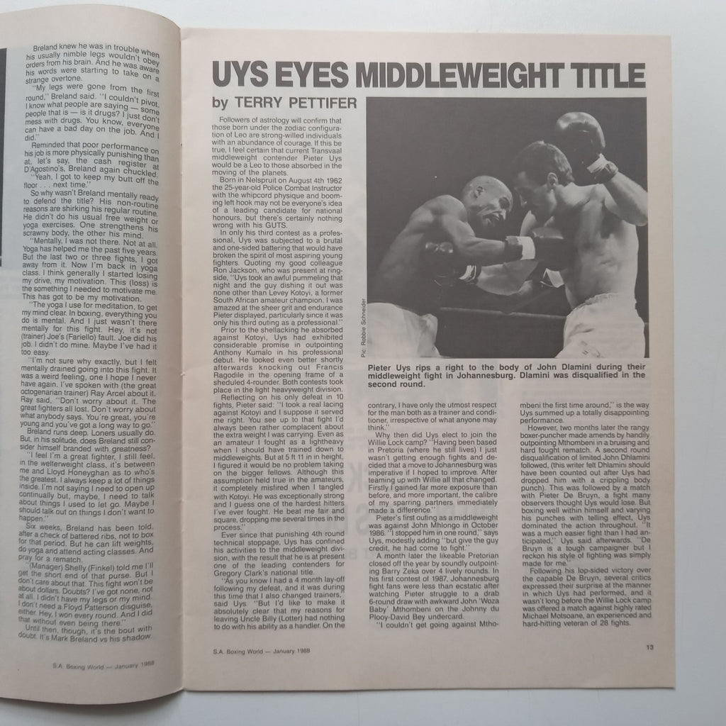 South African Boxing World (Vol. 12, No. 6, January 1988)Publisher: SA ...