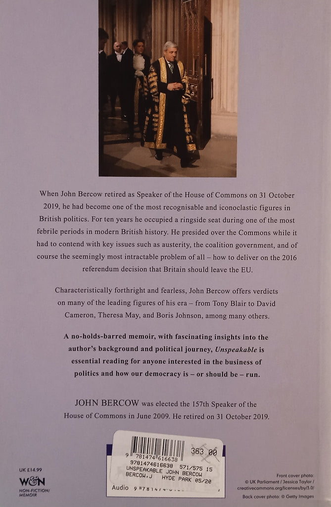 Title: Unspeakable: An Autobiography Author/s: John Bercow Publisher ...